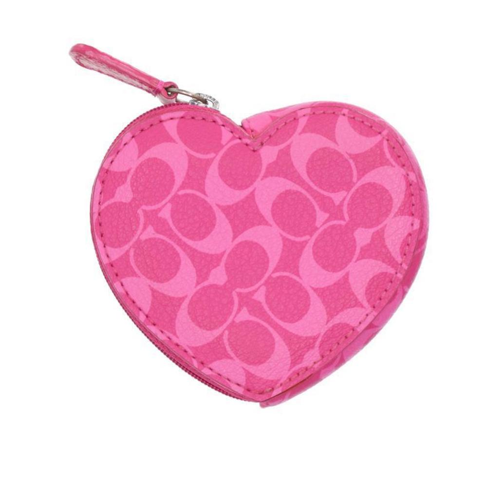 Coach Signature Print Heart Coin Case - Gem